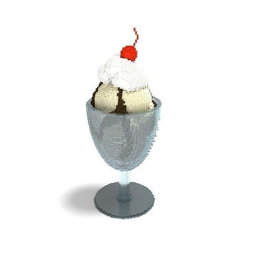 Voxel Cold Ice Cream Sundae Dessert in Parfait Glass 3D model | CGTrader
