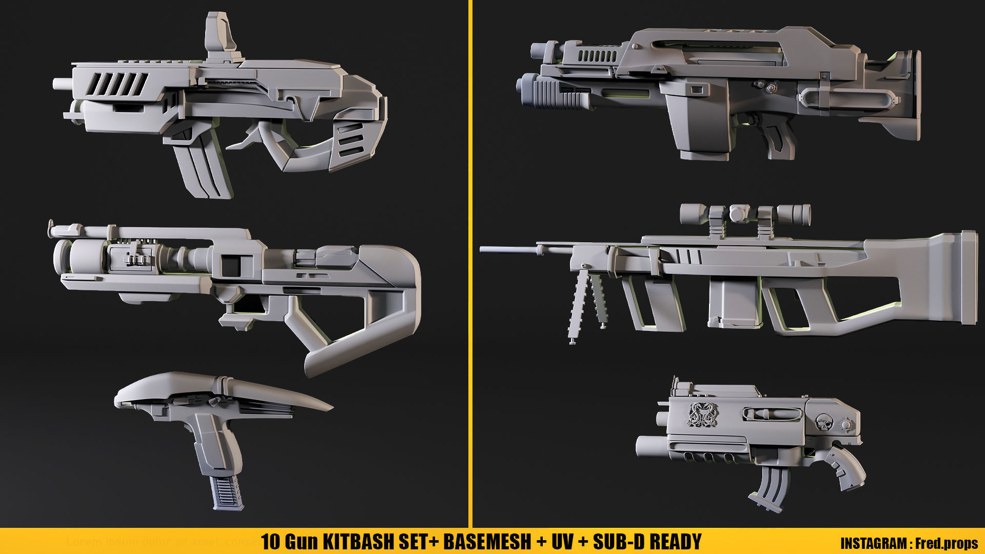 3D model 10 Scifi Gun KITBASHSET-UV VR / AR / low-poly | CGTrader