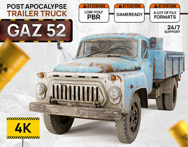 3D model Post apocalypse trailer truck gaz 52 iv7 VR / AR / low-poly | CGTrader