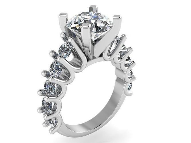 Peg Head Scallop Setting Diamond Ring 1091 3D model 3D printable | CGTrader