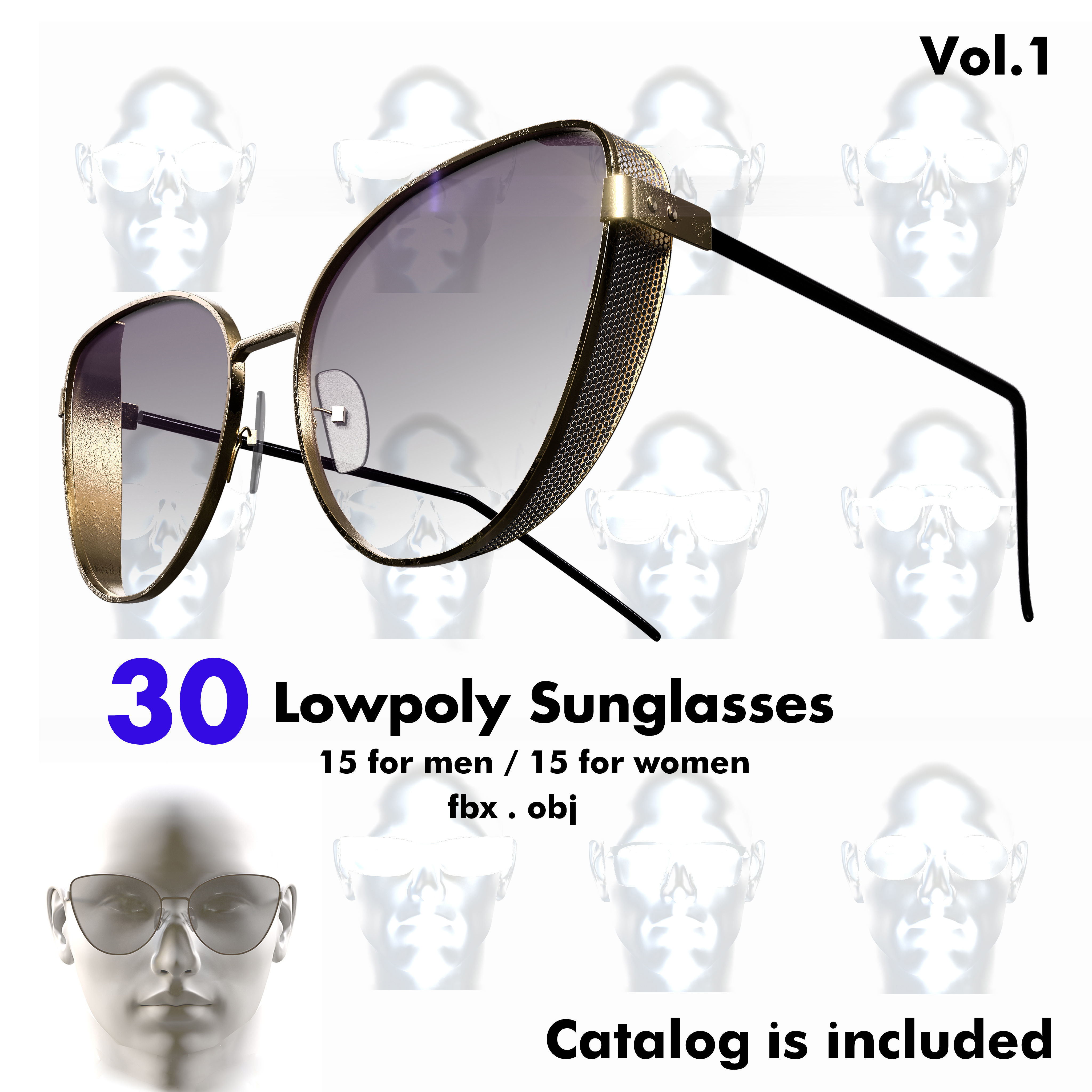 3D model 30 Lowpoly Sunglasses VR / AR / low-poly | CGTrader