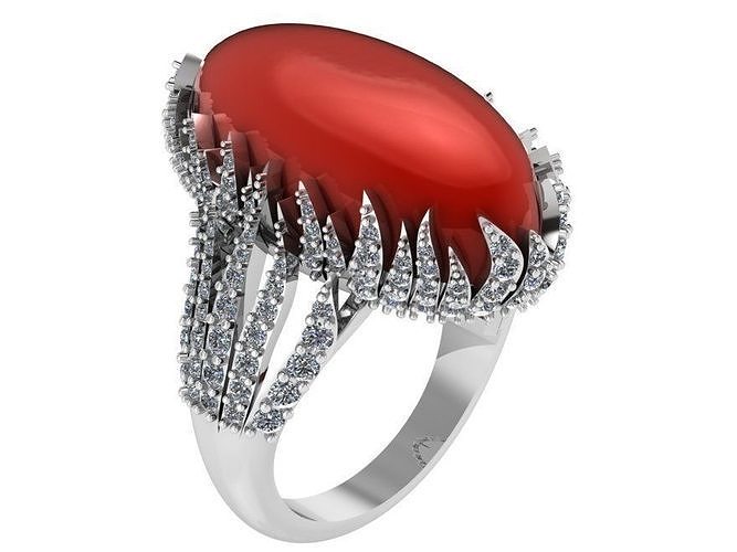 Oval Cabochon Flame Style Ring 0775 3D model 3D printable | CGTrader