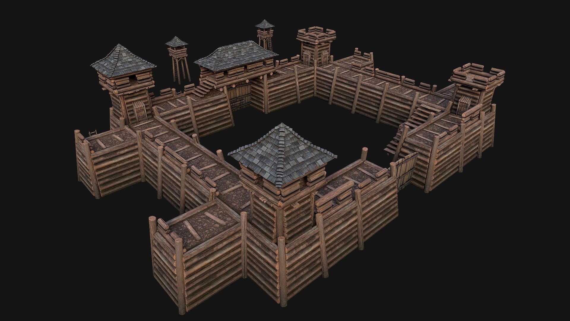 3D model Medieval Wooden Fort Castle Constructor VR / AR / low-poly ...