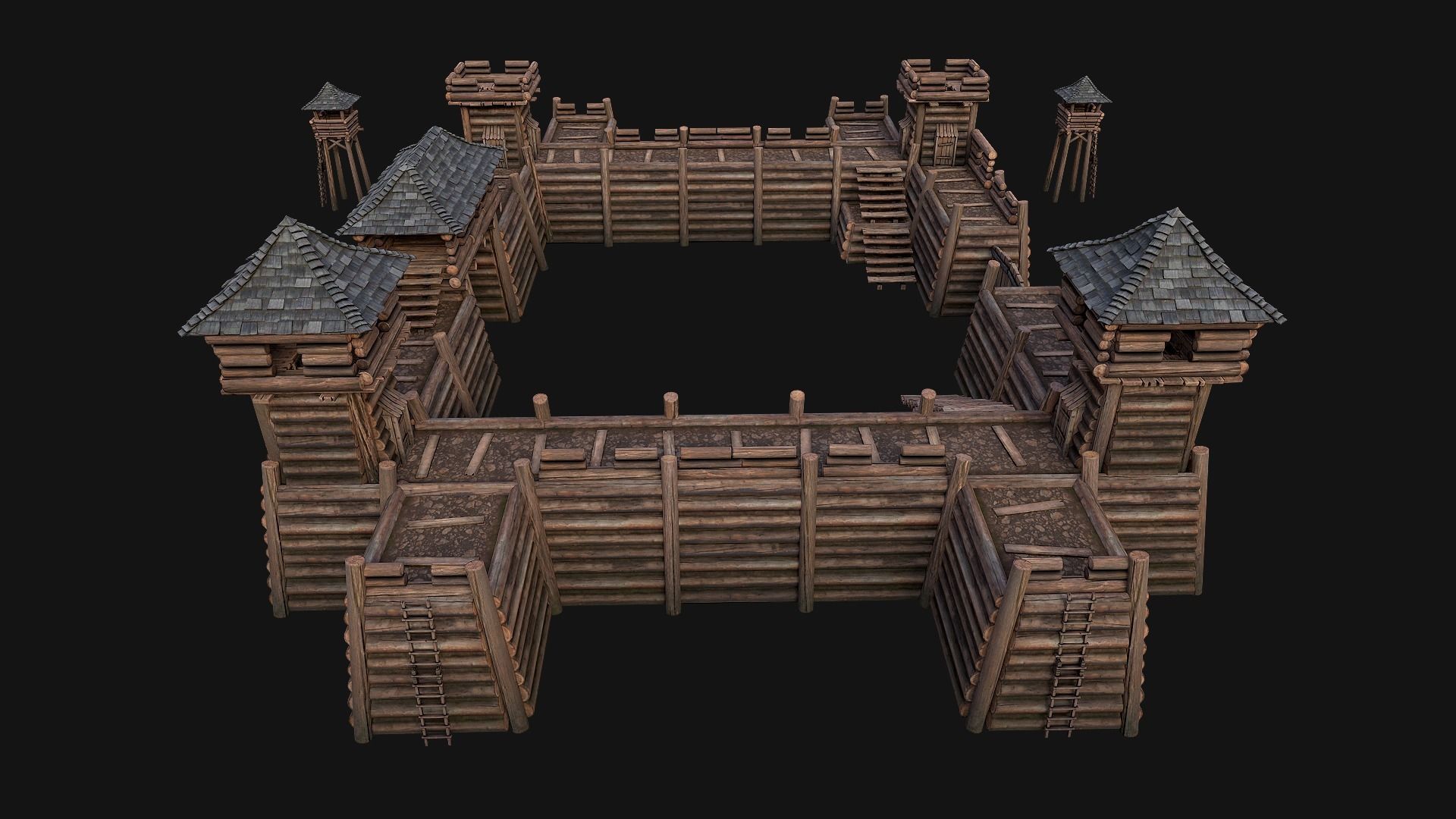 3D model Medieval Wooden Fort Castle Constructor VR / AR / low-poly ...