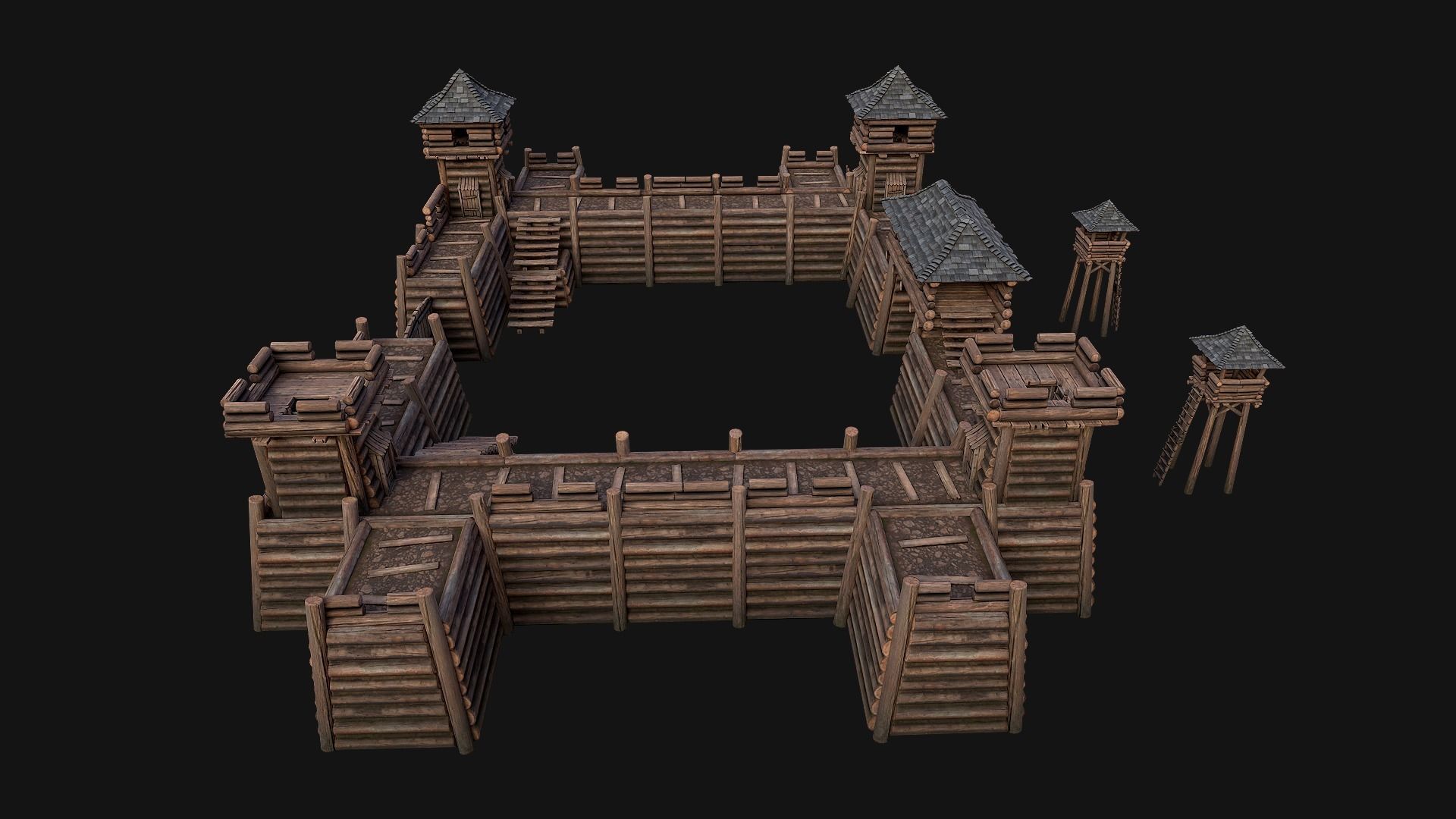 3D model Medieval Wooden Fort Castle Constructor VR / AR / low-poly ...