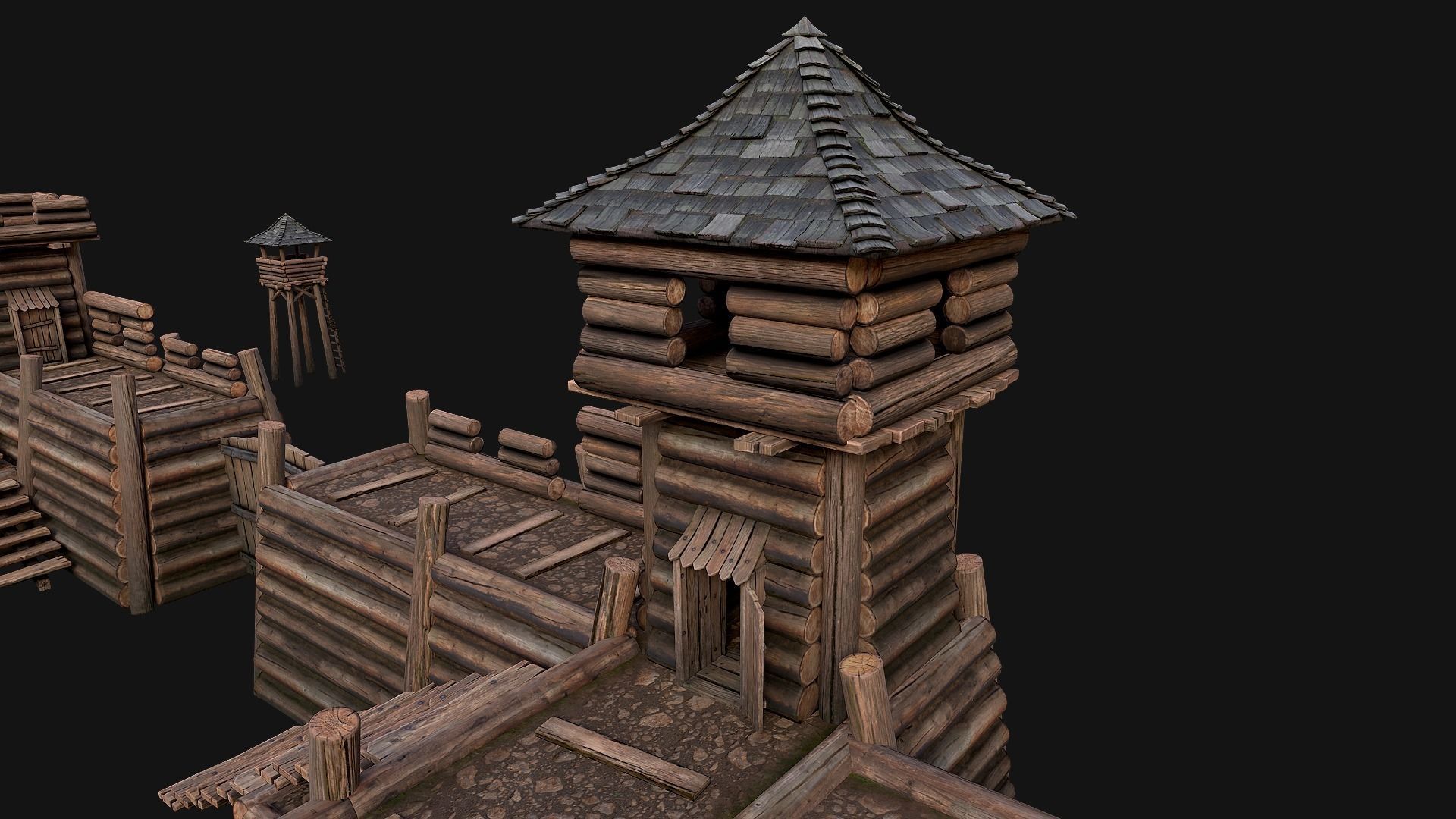 3D model Medieval Wooden Fort Castle Constructor VR / AR / low-poly ...