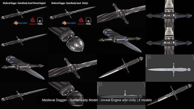 3D Model Collection Medieval Dagger - GameReady Model - Unreal Engine and Unity VR / AR / low ...