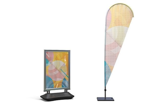 pavement sign and beach flag advertisement 3D model | CGTrader