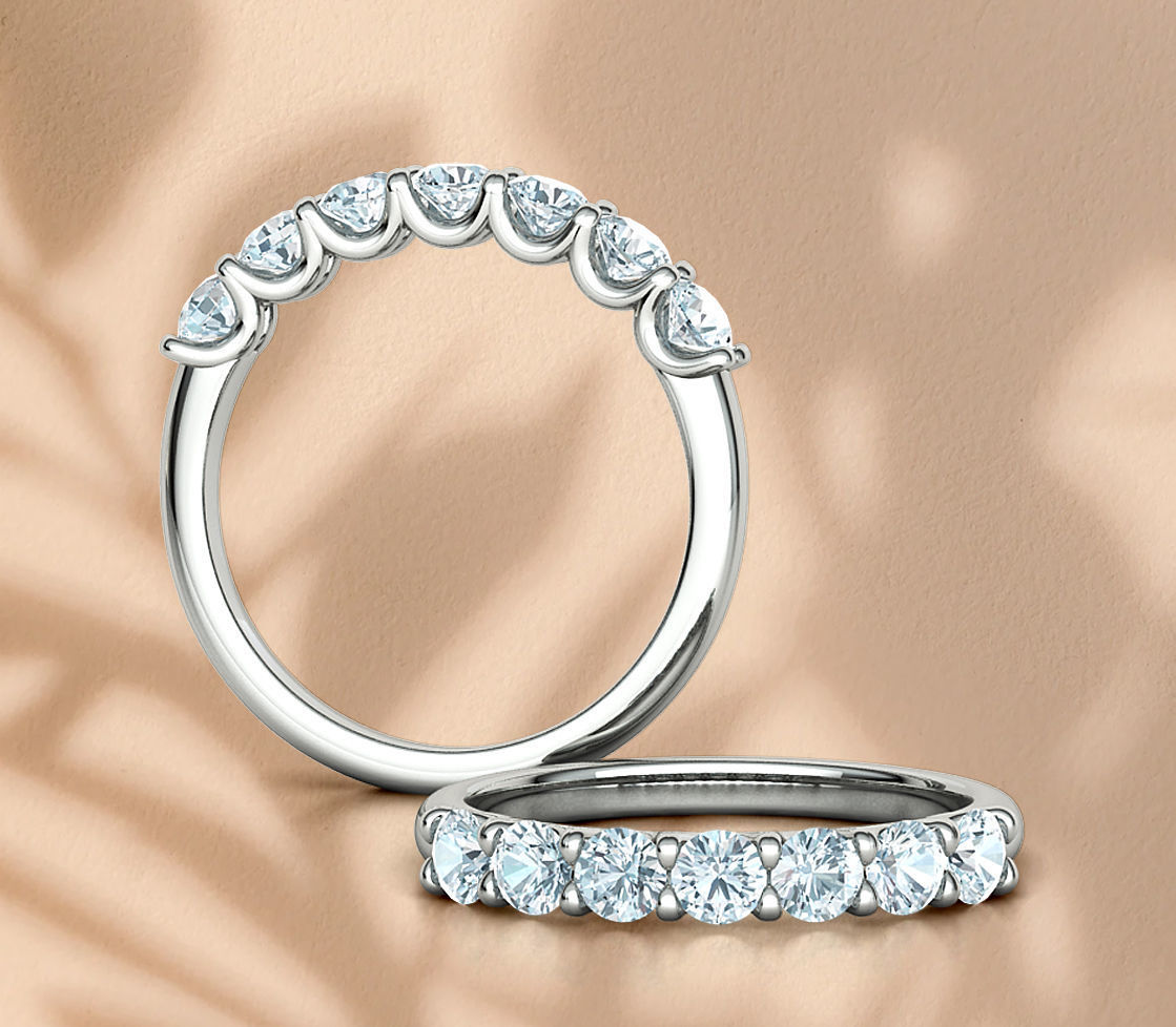 7-stone Diamond Half Eternity Ring 3mm Diamonds 3D print model 3D model ...