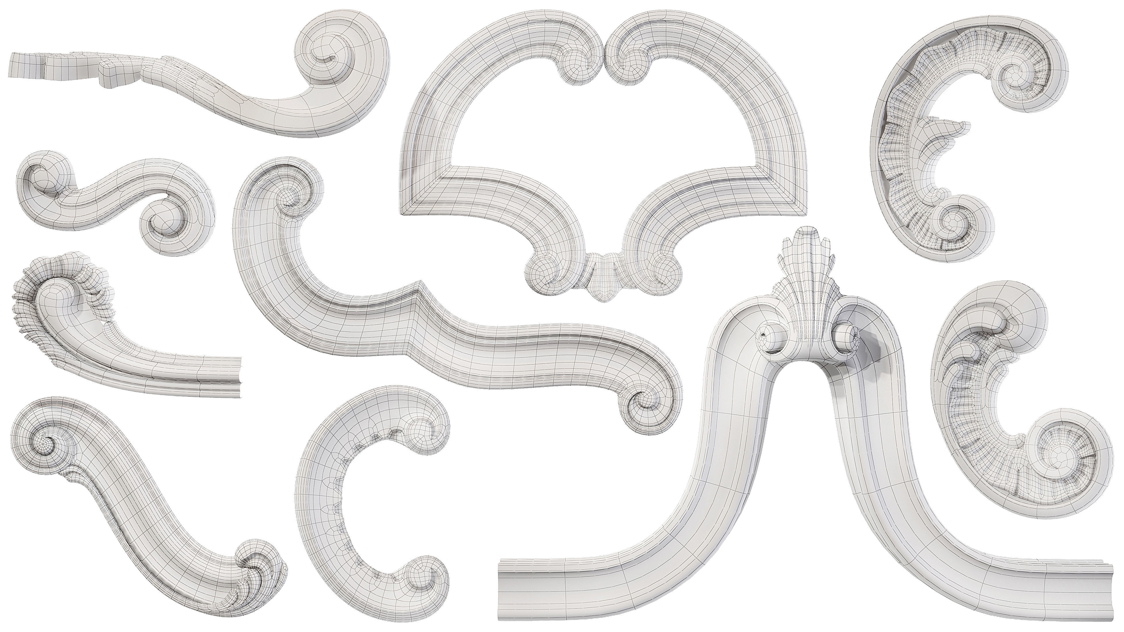 Collection of 25 swirl carved elements Part1 3D model | CGTrader