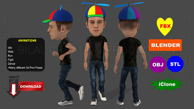 BOBBLE HEAD MAN WITH MOTIONS 3D model animated rigged | CGTrader
