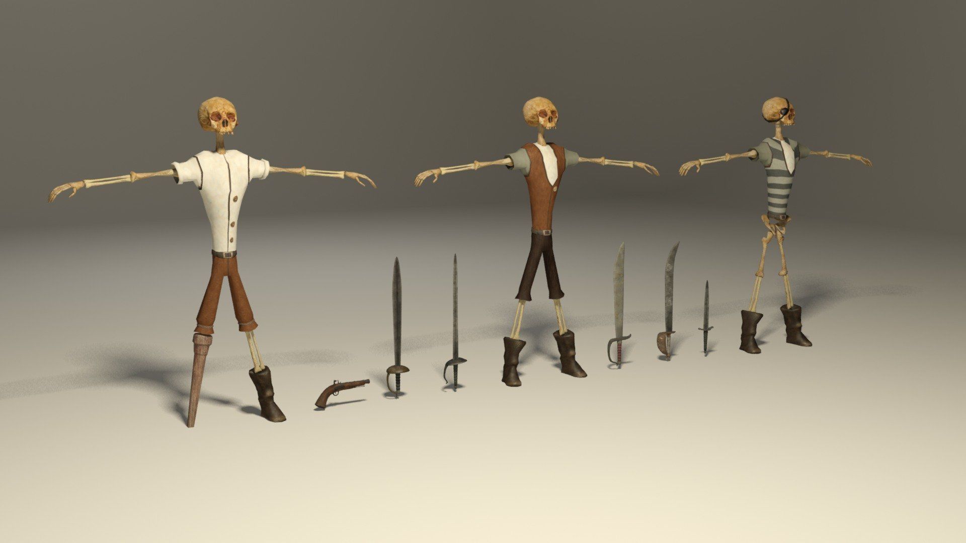 3D model Pirate skeleton enemies with weapons VR / AR / low-poly | CGTrader