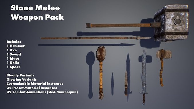 3D model Stone Weapon Melee Pack VR / AR / low-poly | CGTrader