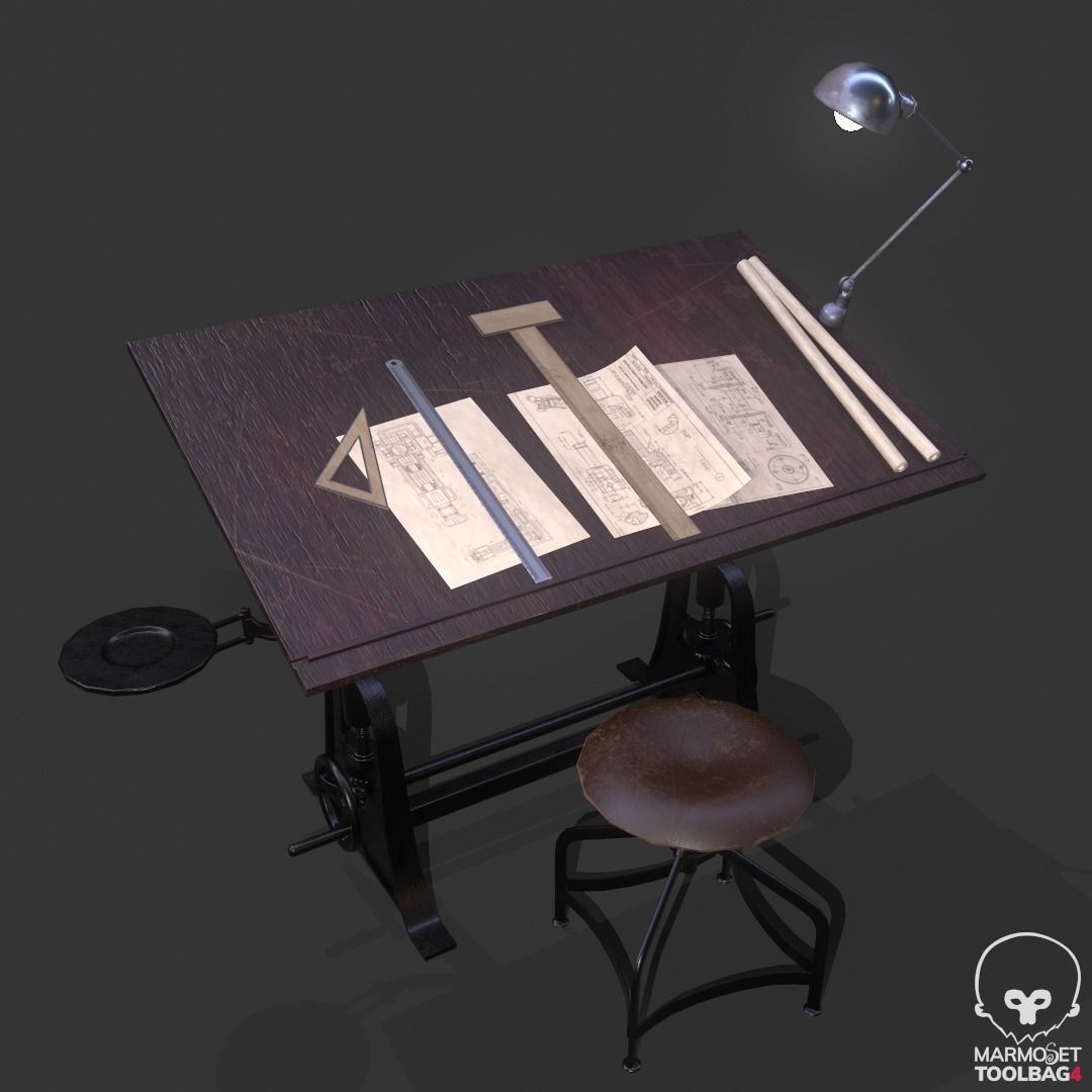 Vintage Drawing Desk 3D model | CGTrader