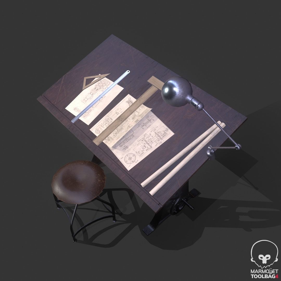Vintage Drawing Desk 3D model | CGTrader