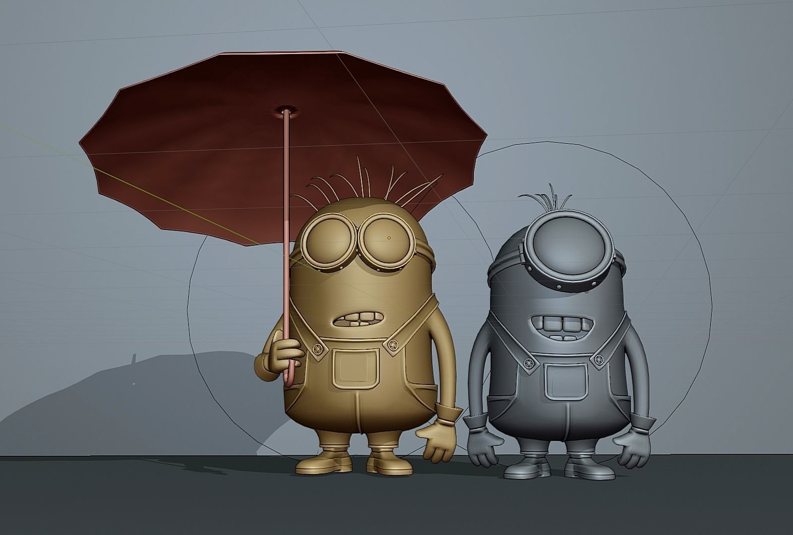 Two minions under an umbrella 3D model | CGTrader