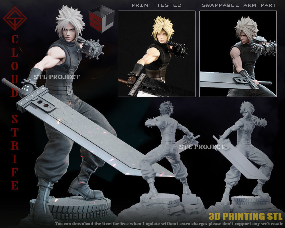 Cloud Strife 3D model 3D printable | CGTrader