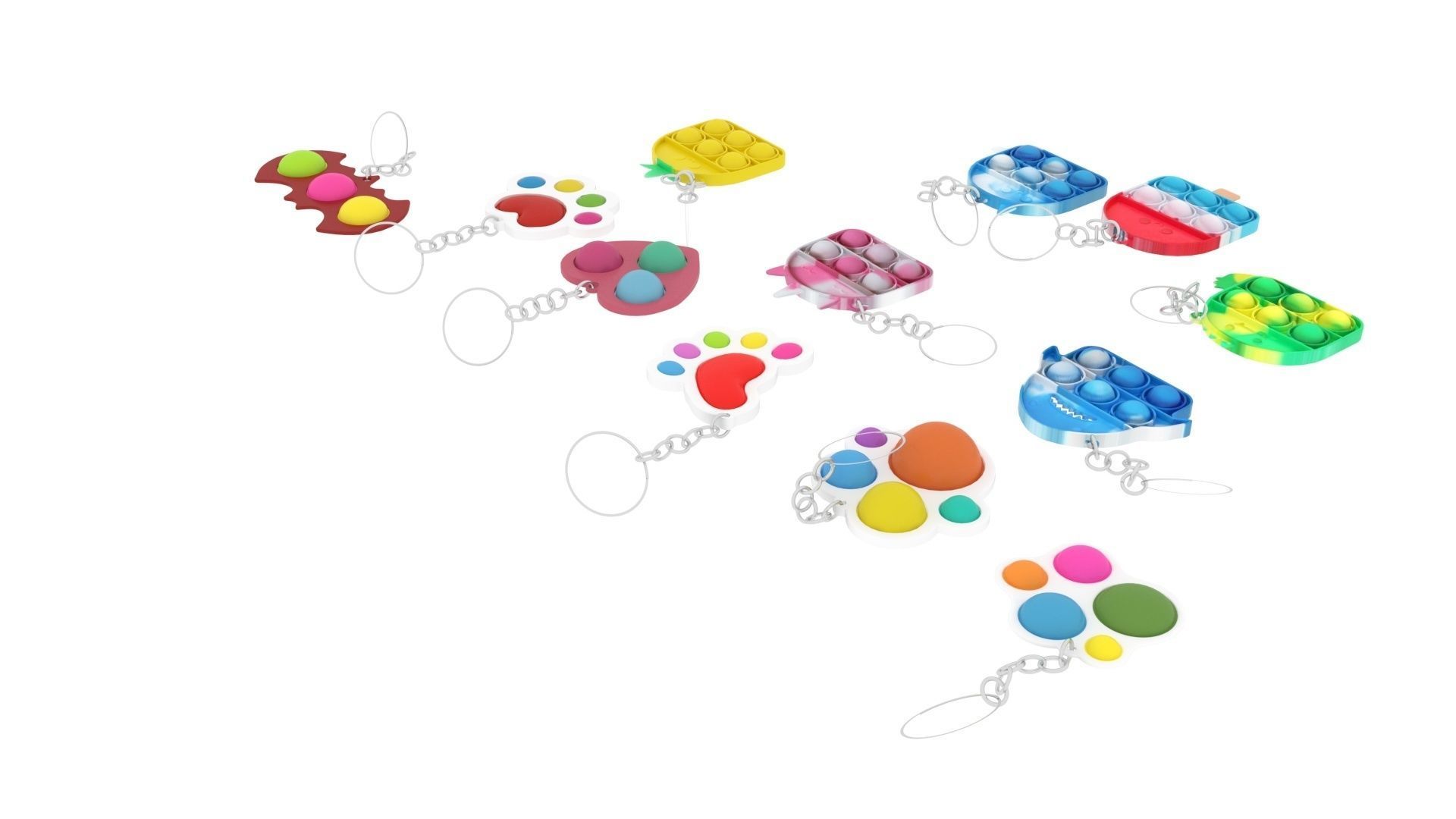 Simple Dimples and Pop It Fidget Toy Keychains Set 3D model | CGTrader