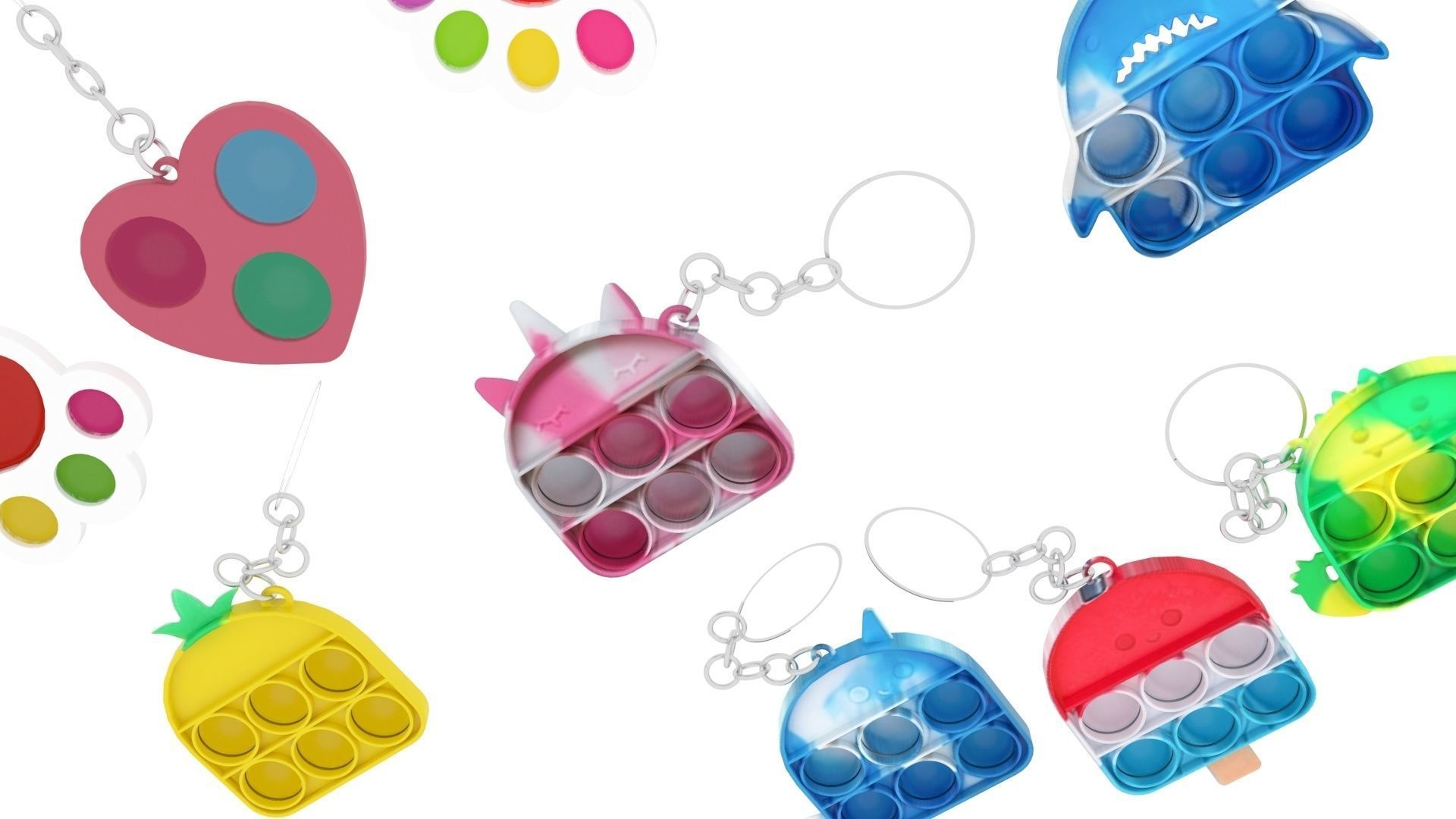 Simple Dimples and Pop It Fidget Toy Keychains Set 3D model | CGTrader