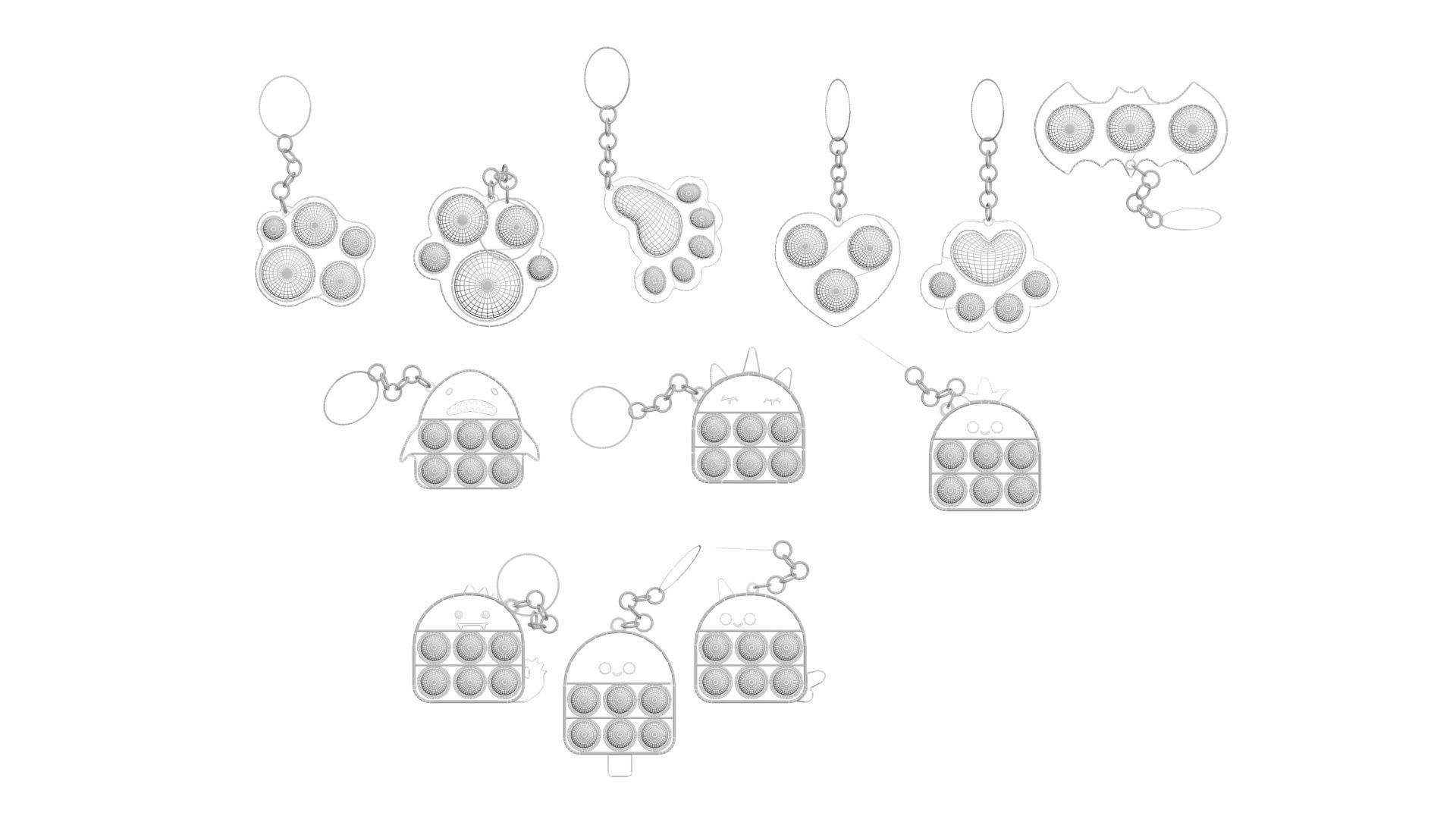 Simple Dimples and Pop It Fidget Toy Keychains Set 3D model | CGTrader