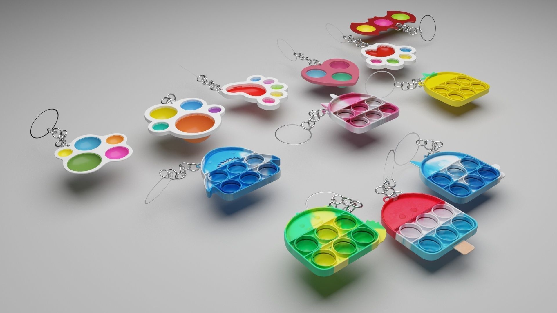 Simple Dimples and Pop It Fidget Toy Keychains Set 3D model | CGTrader