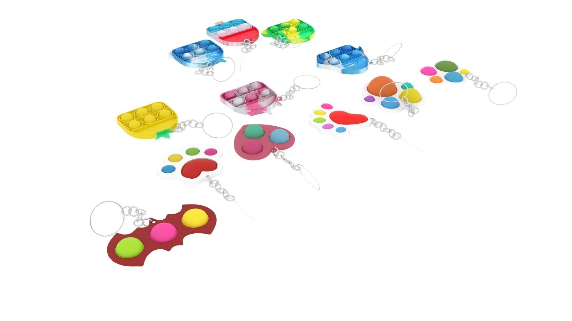 Simple Dimples and Pop It Fidget Toy Keychains Set 3D model | CGTrader