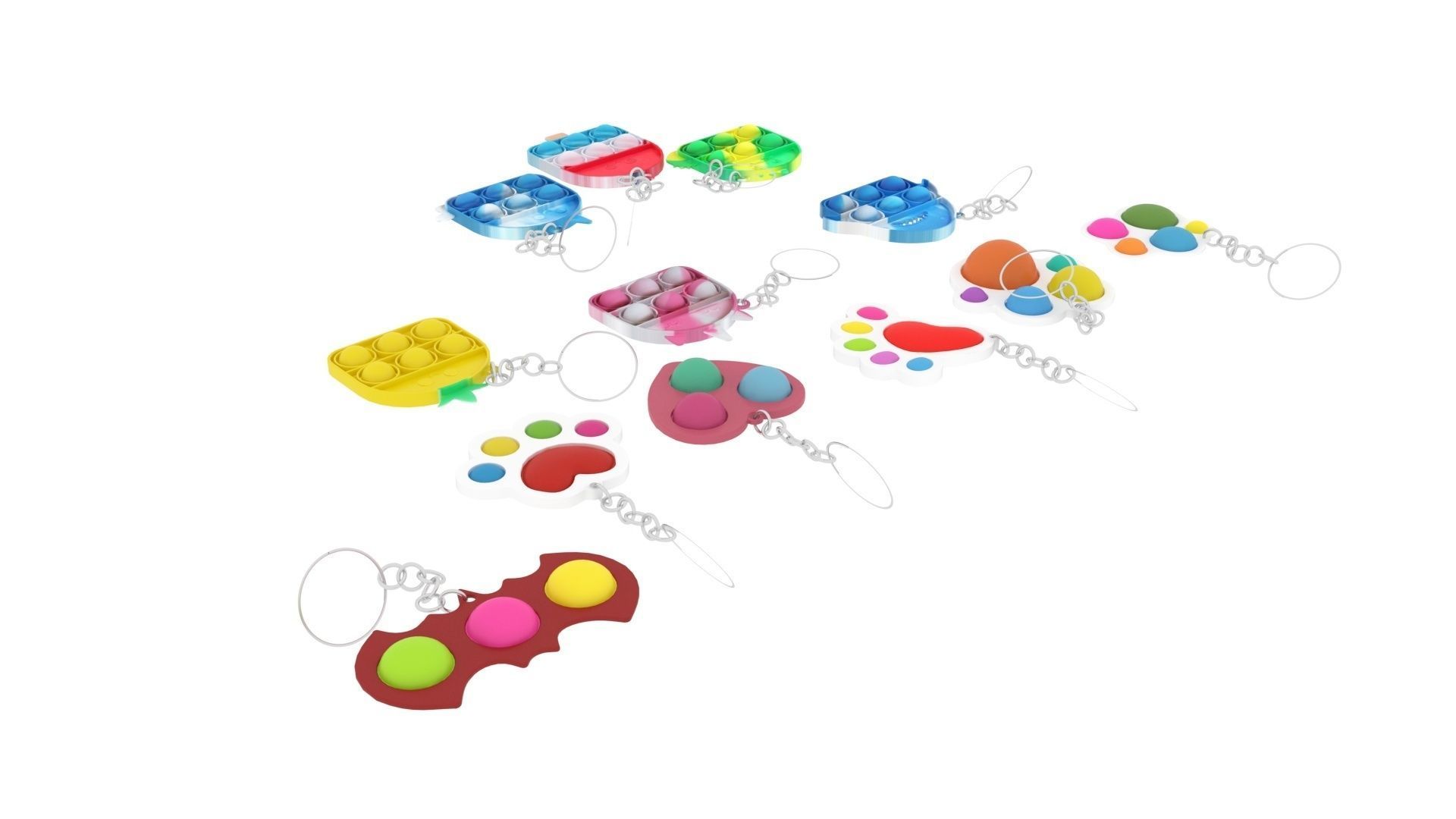 Simple Dimples and Pop It Fidget Toy Keychains Set 3D model | CGTrader