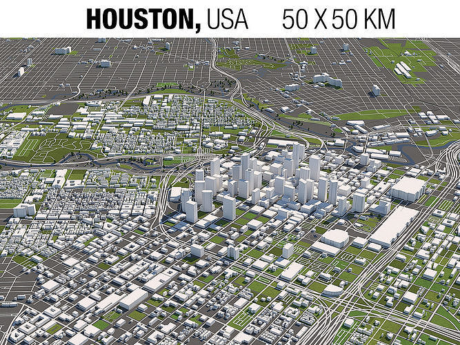 Houston 50x50km 3D City Map 3D model | CGTrader