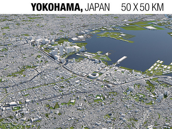 Yokohama Japan 50x50km 3D City Map 3D model | CGTrader