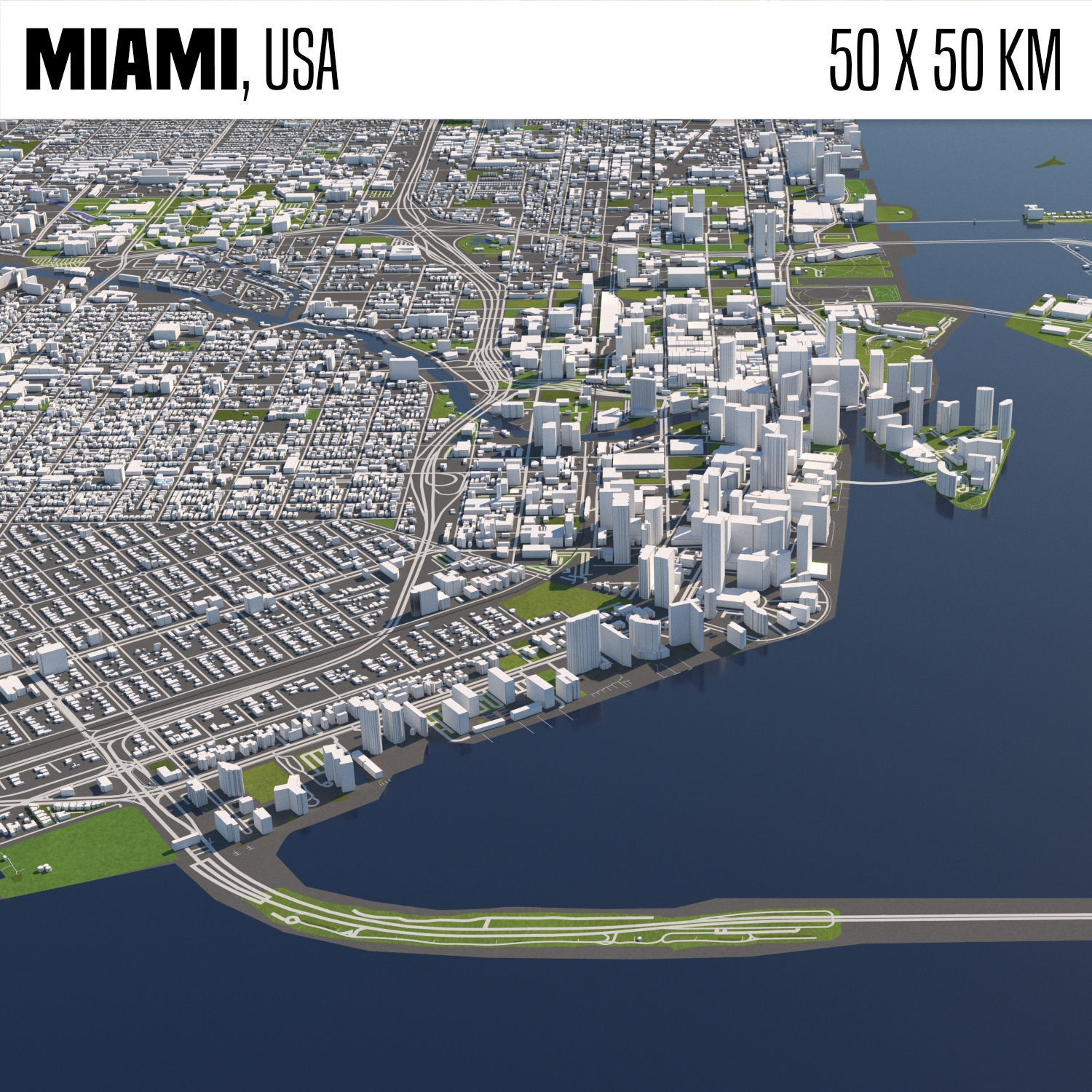 Miami 50x50km 3D Model City 3D Map 3D model | CGTrader
