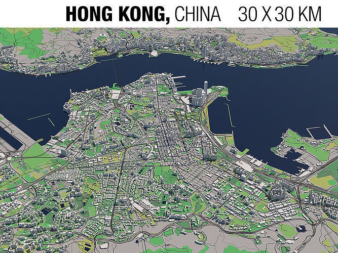 Hong Kong SAR China 30x30km 3D City Map 3D model | CGTrader