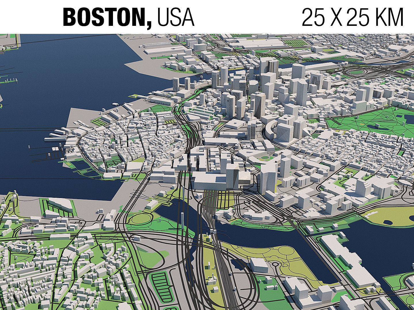 Boston Massachusetts USA 25x25km 3D City Map 3D model | CGTrader
