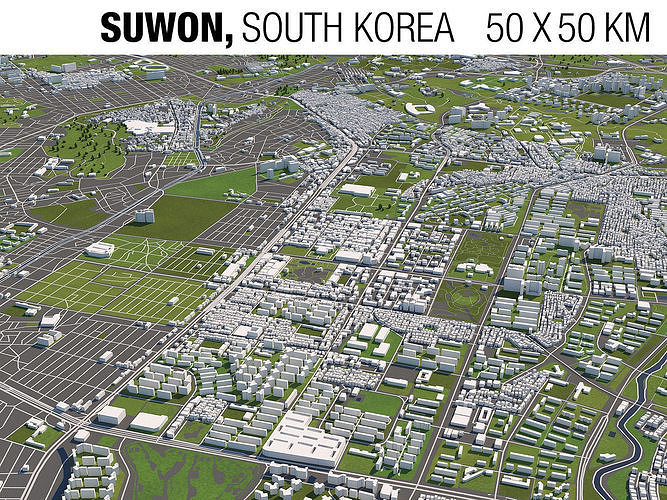Suwon South Korea 50x50km 3D City Map 3D model | CGTrader