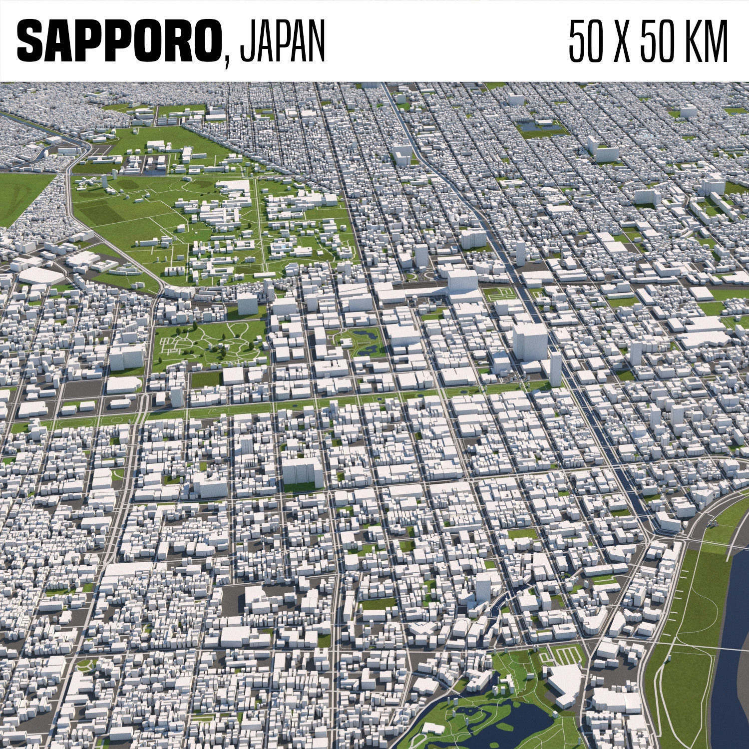 Sapporo Japan 50x50km 3D City Map 3D model | CGTrader