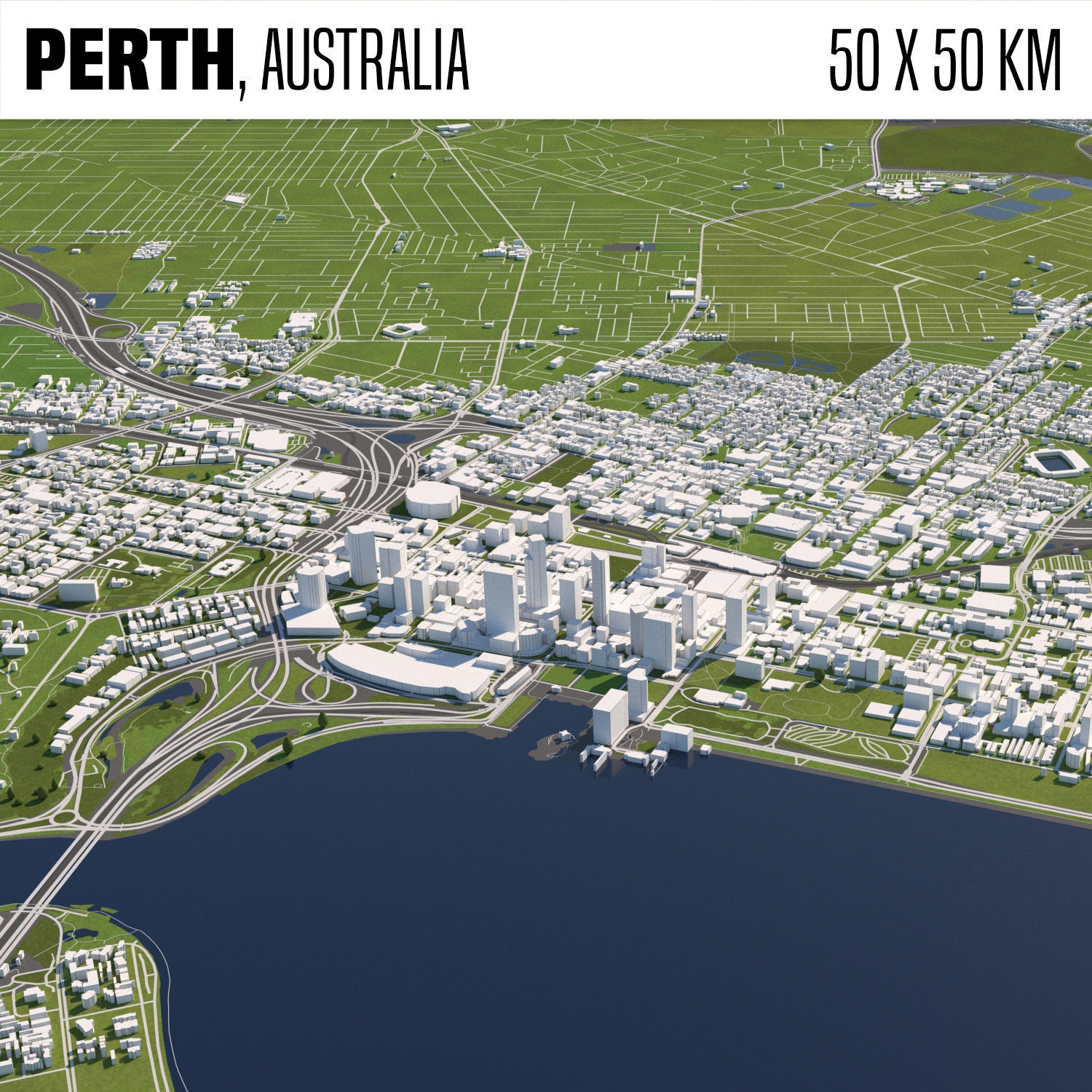 Perth Australia 50x50km 3D City Map 3D model | CGTrader