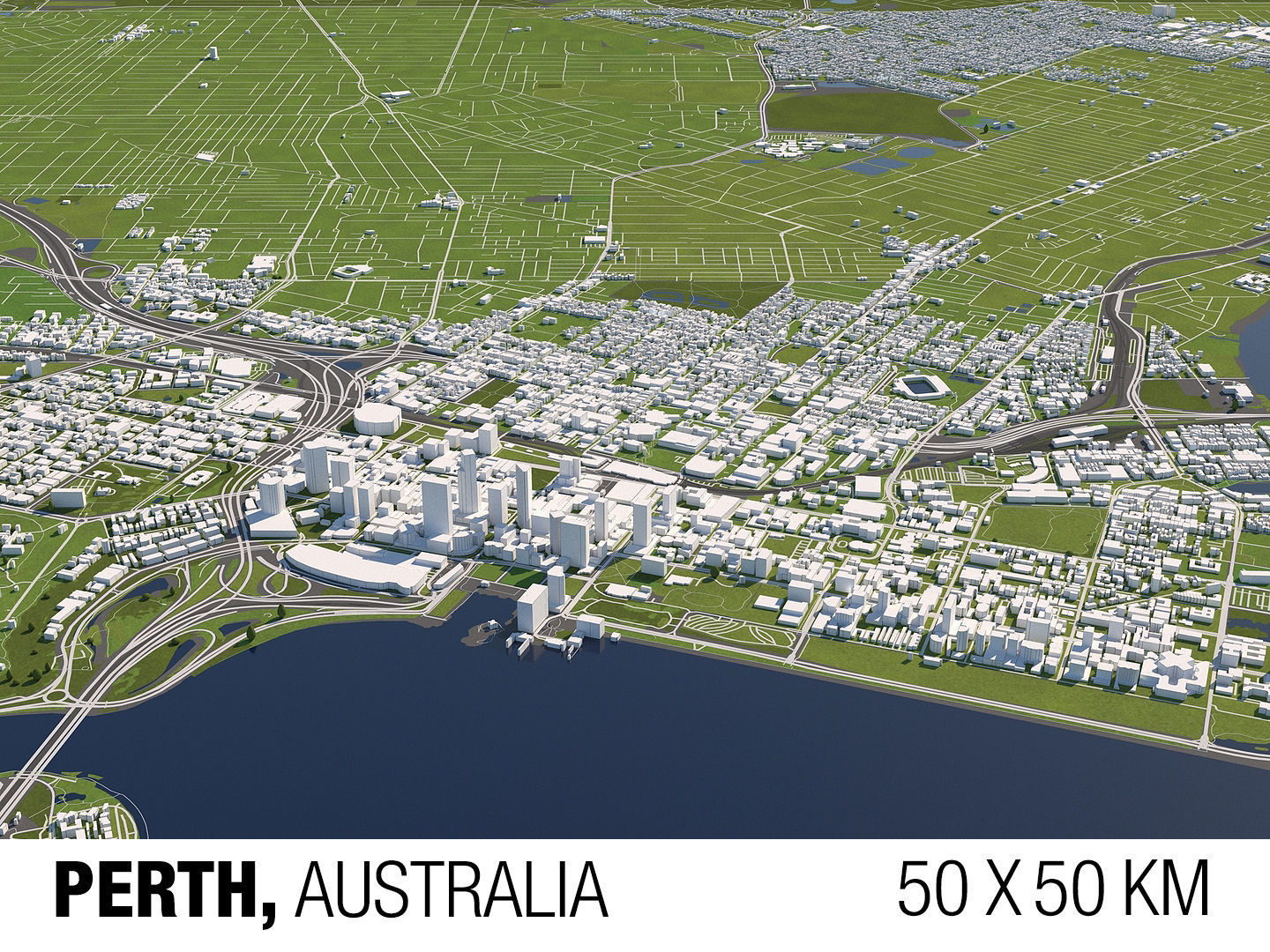 Perth Australia 50x50km 3D City Map 3D model | CGTrader