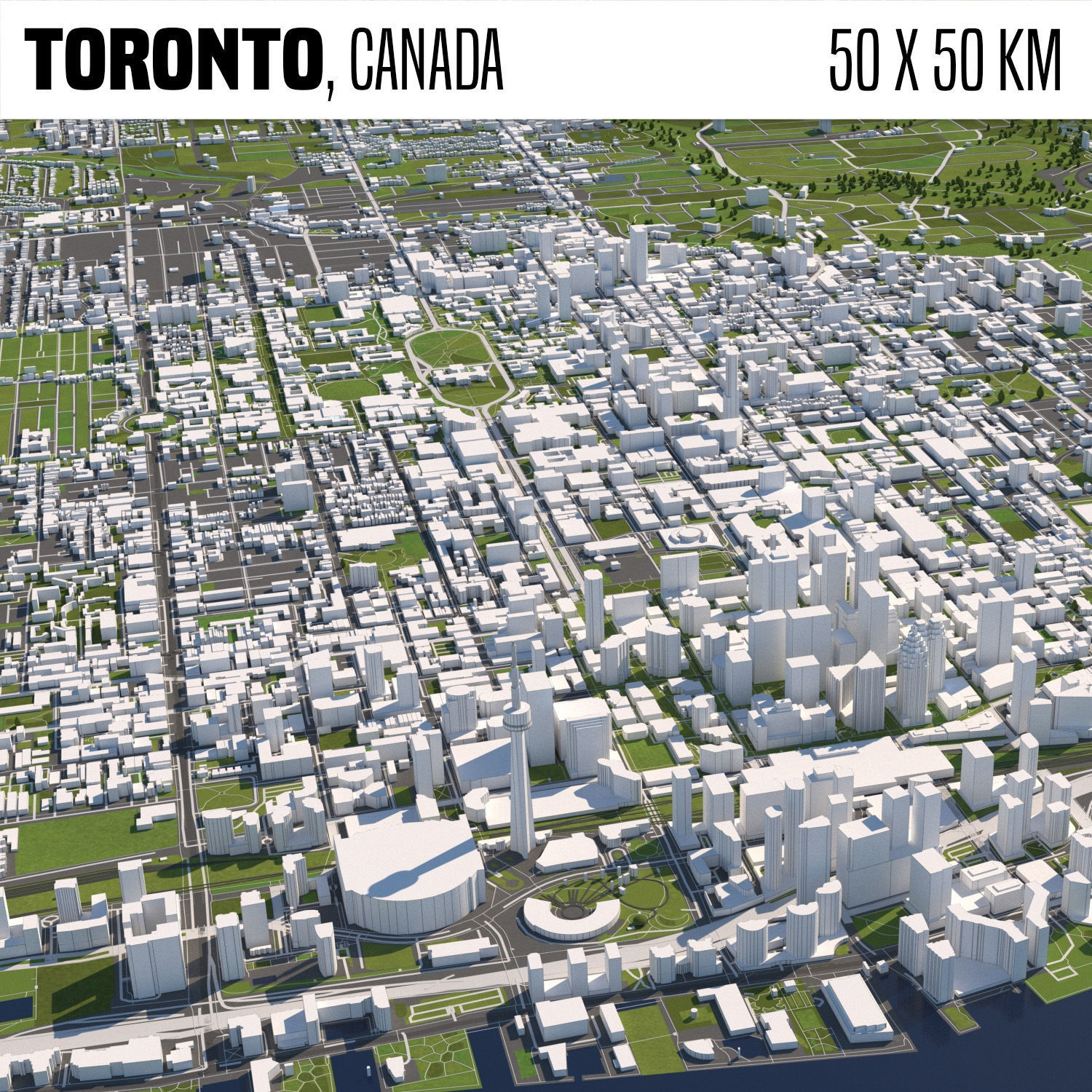 Toronto Canada 50x50km 3D City Map 3D model | CGTrader