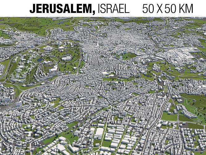 Jerusalem Israel 50x50km 3D City Map 3D model | CGTrader