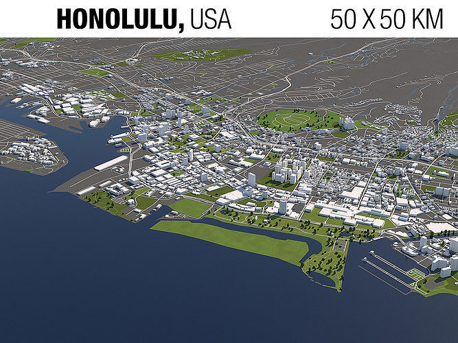 Honolulu 50x50km 3D City Map 3D model | CGTrader