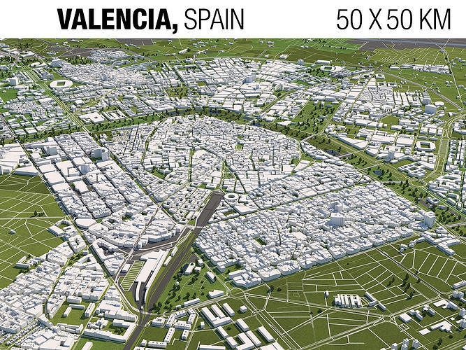 Valencia 50x50km 3D City Map 3D model | CGTrader