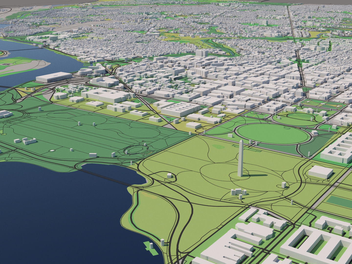 Washington DC USA 20x20km 3D City Map 3D model | CGTrader