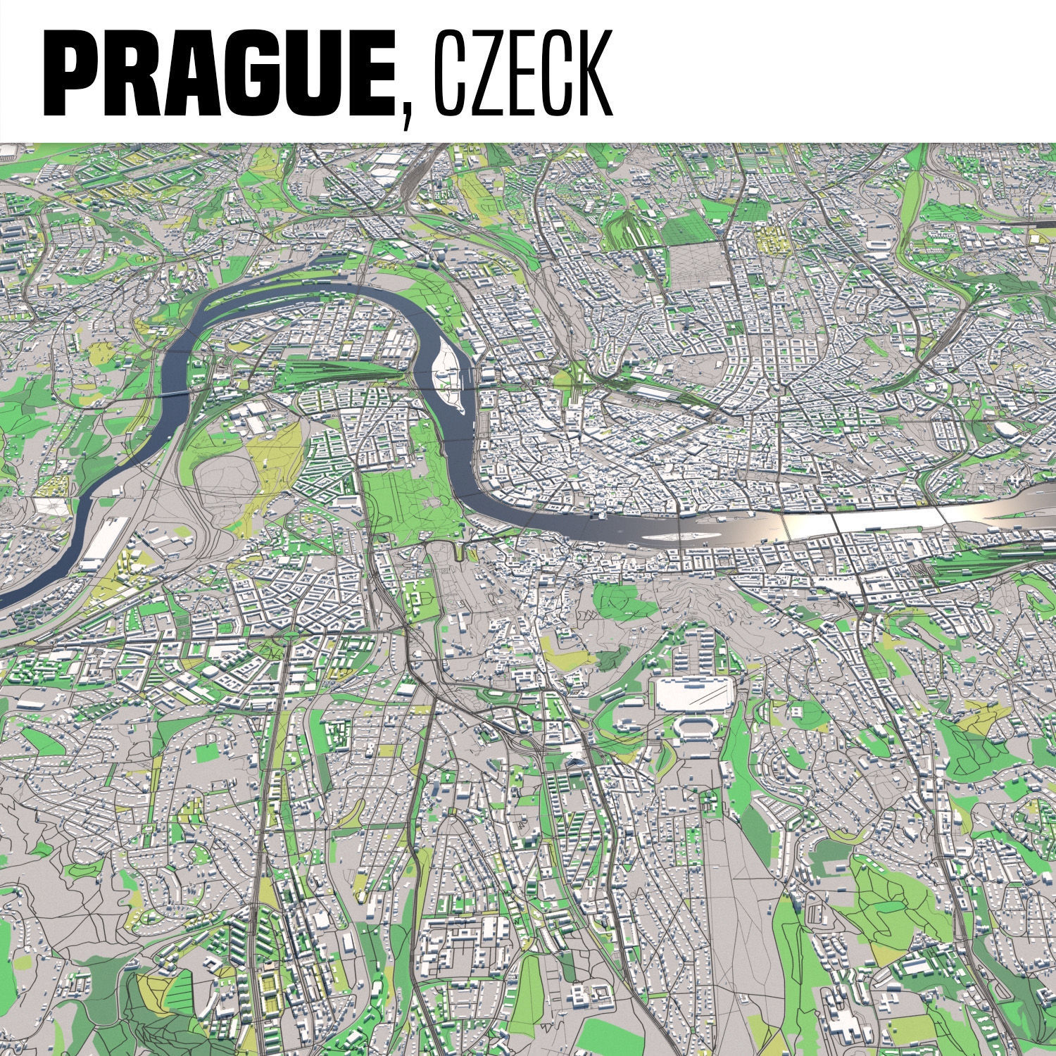 Prague Czechia 30x30km 3D City Map 3D model | CGTrader