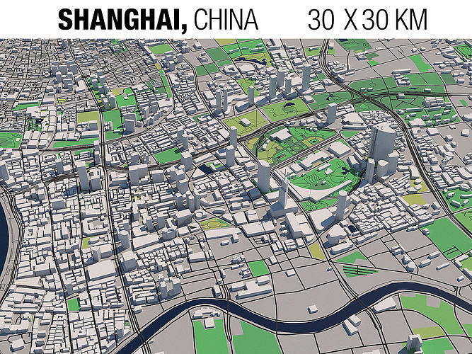 Shanghai China 30x30km 3D City Map 3D model | CGTrader