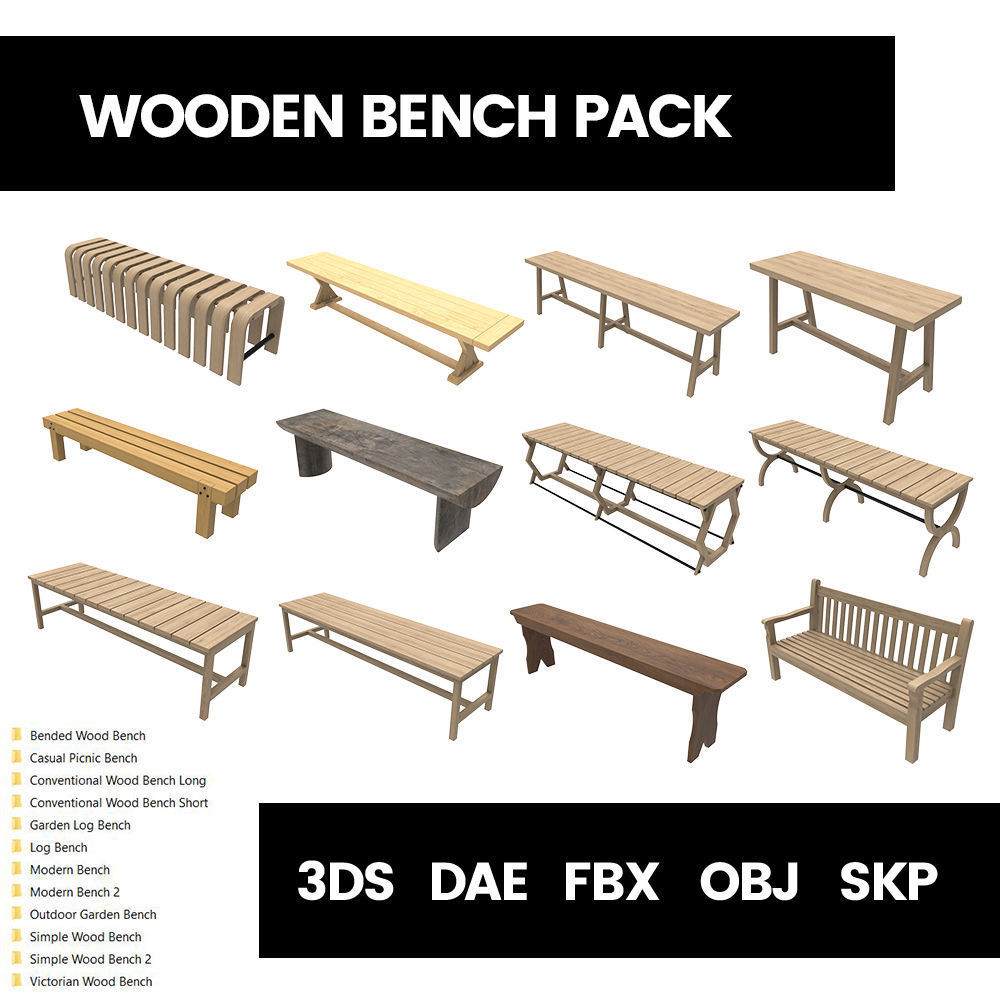 Wooden Bench Pack 3D model | CGTrader