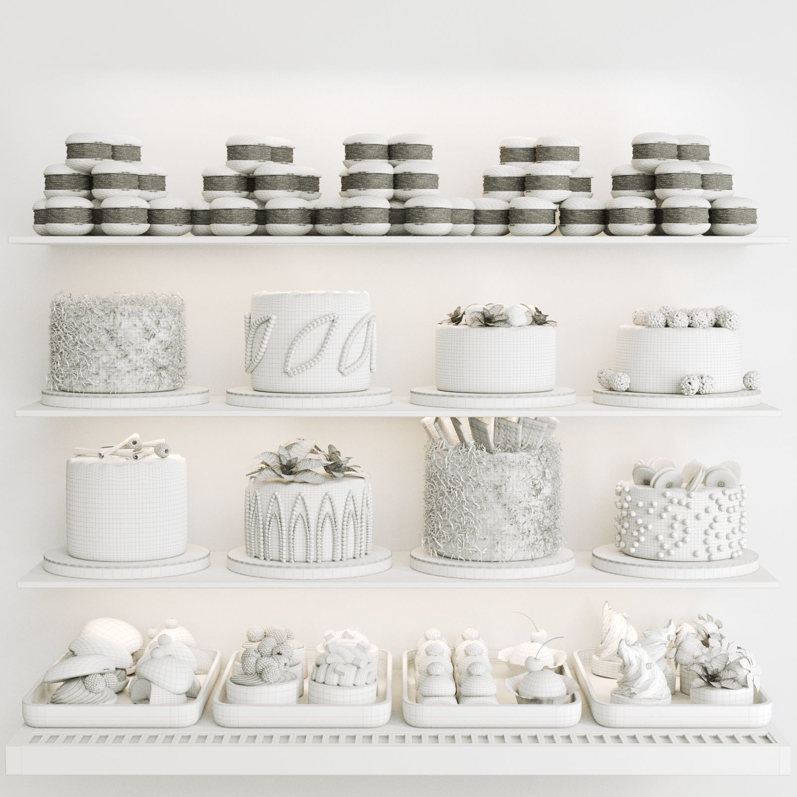Showcase with cakes and desserts 3D model | CGTrader