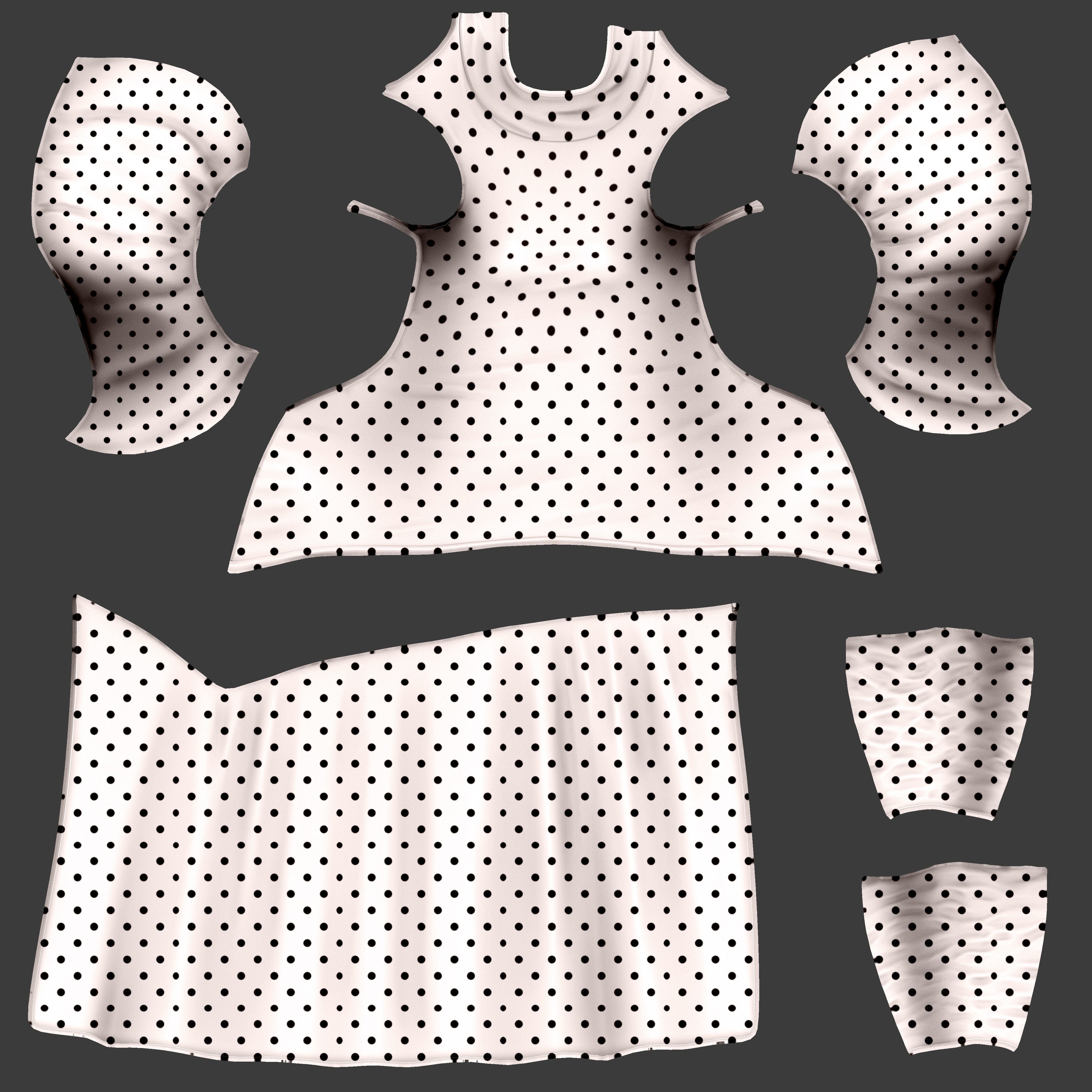 3D model Puffy Shoulders Backless Polka Dots Dress VR / AR / low-poly ...