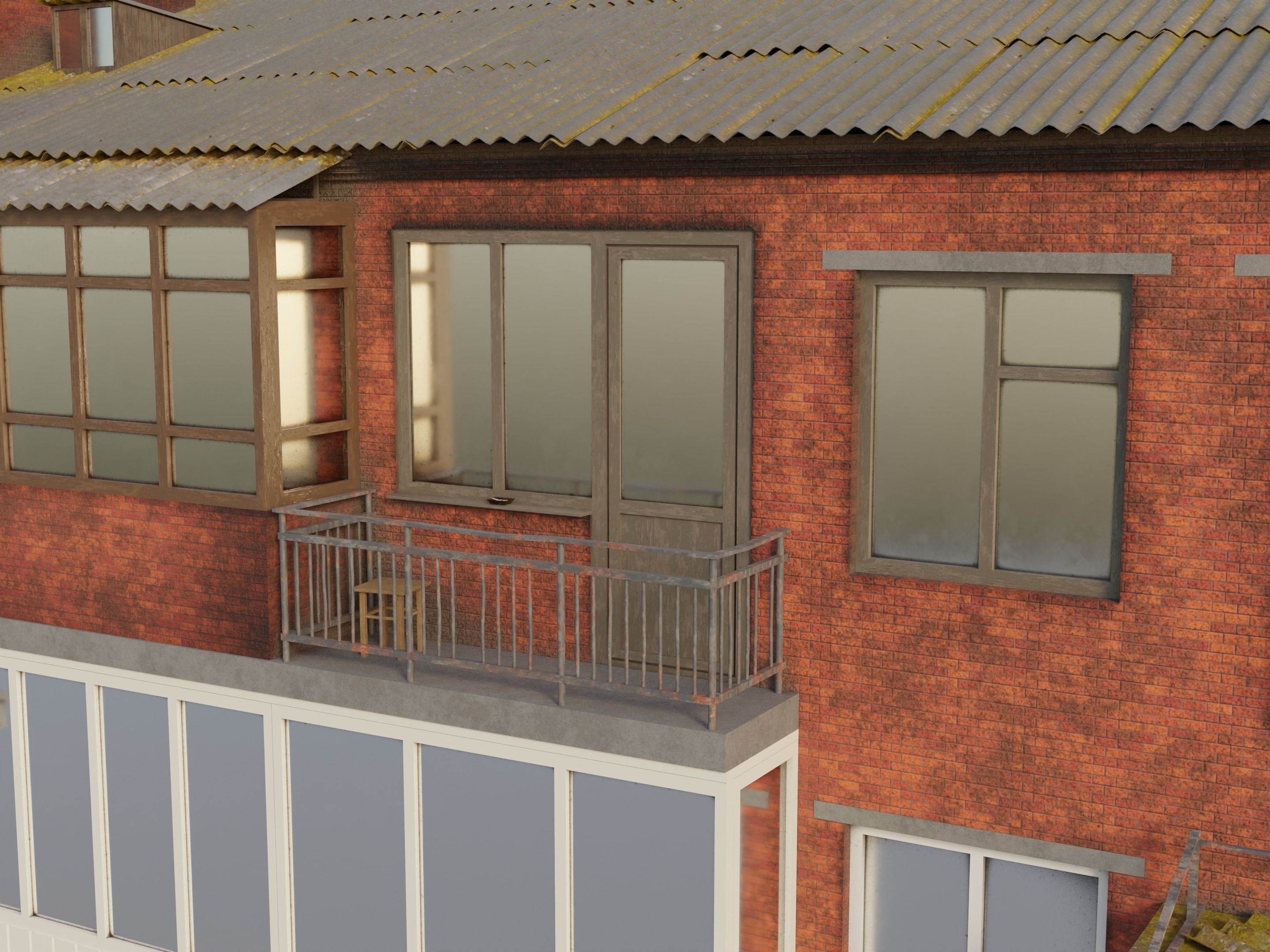Two-Story Apartment Building Brick 3D model | CGTrader