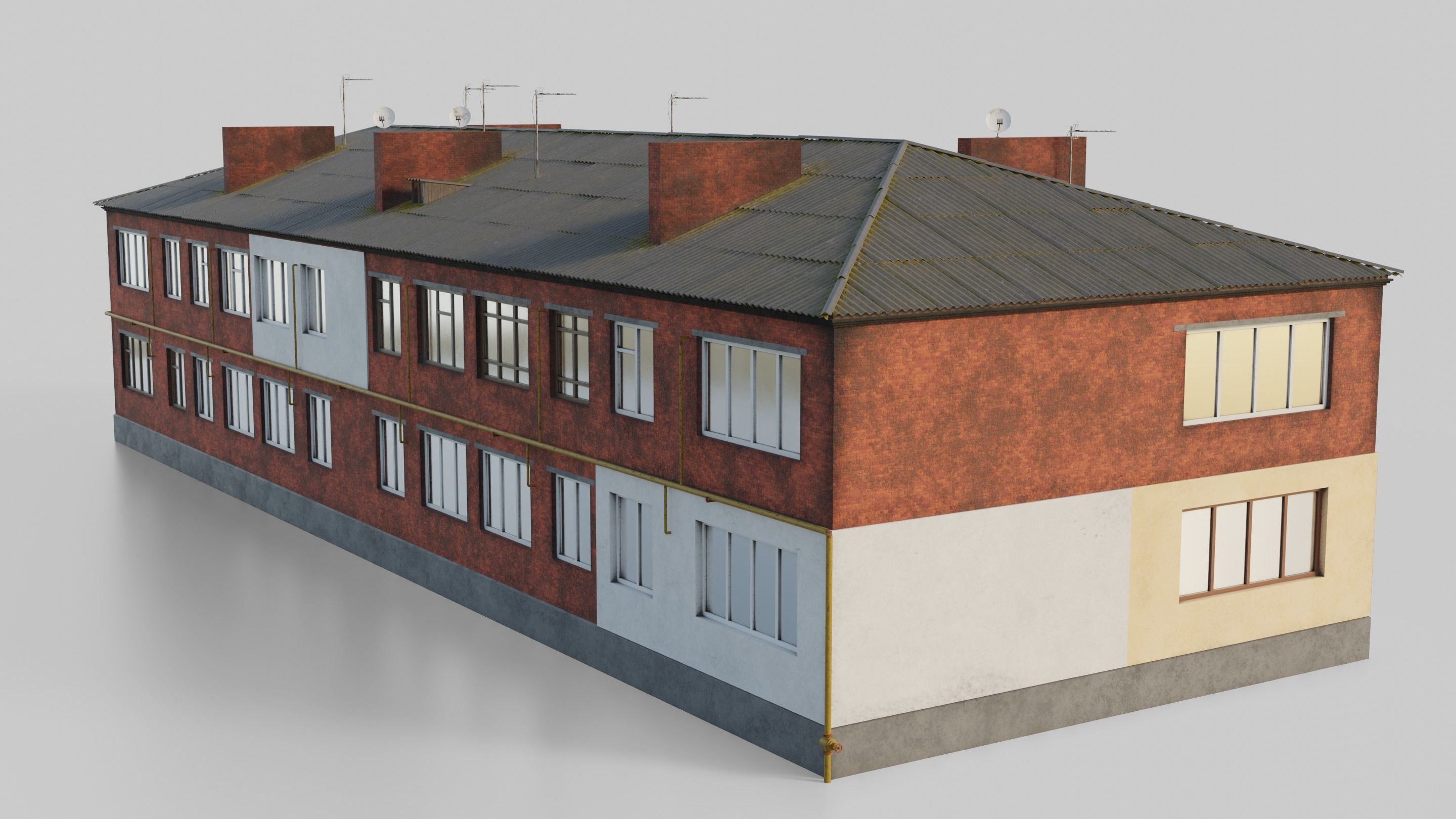 Two-Story Apartment Building Brick 3D model | CGTrader