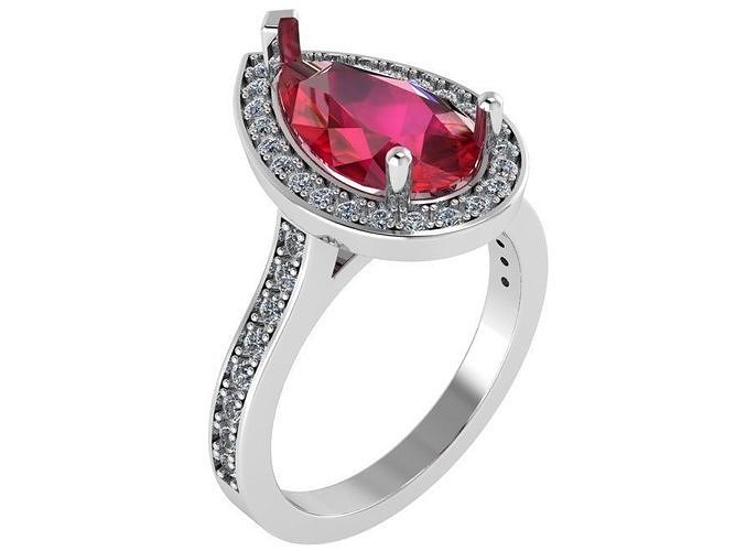 Pear Halo Ruby Ring 0920 3D model 3D printable | CGTrader
