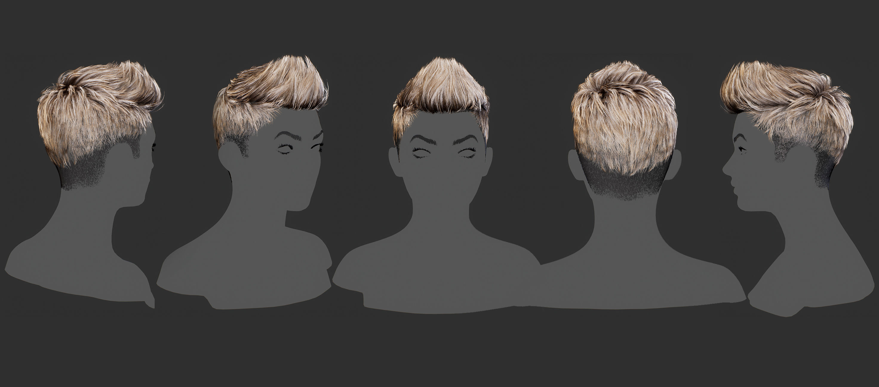 3D model Realistic Hairstyle Pack 5 pieces Real Time Low Poly Cards VR ...